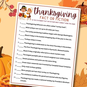 Thanksgiving Fact or Fiction Game: Printable Holiday Activity (digital ...