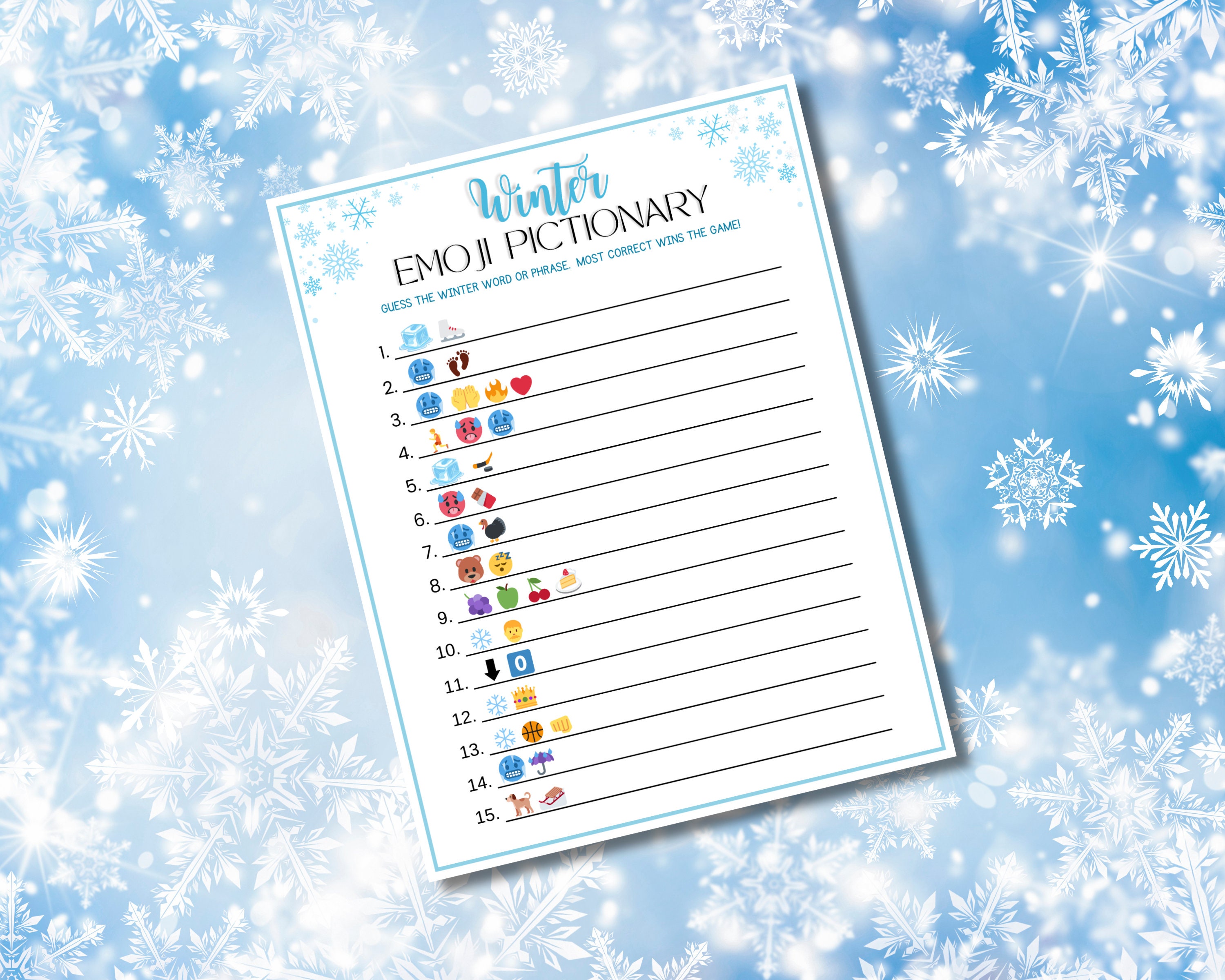 Winter Emoji Pictionary Game Printable Winter Games Wintertime ...