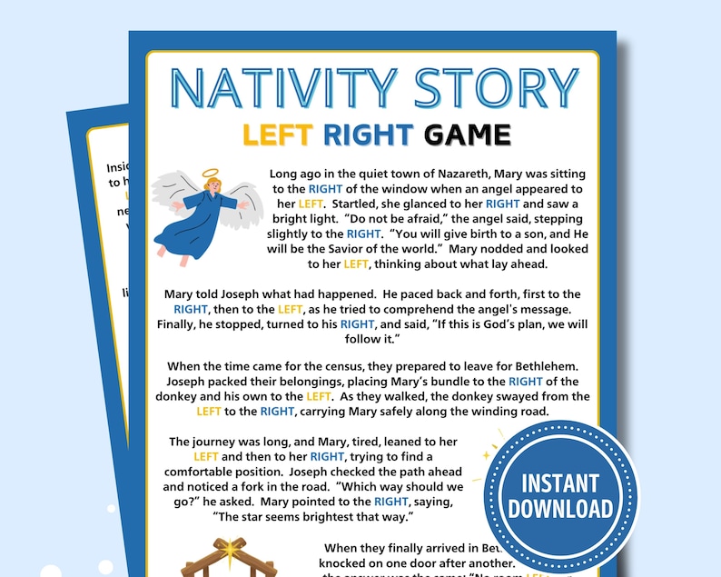 Nativity Left Right Gift Exchange Game: Printable Christmas Story (PDF ...