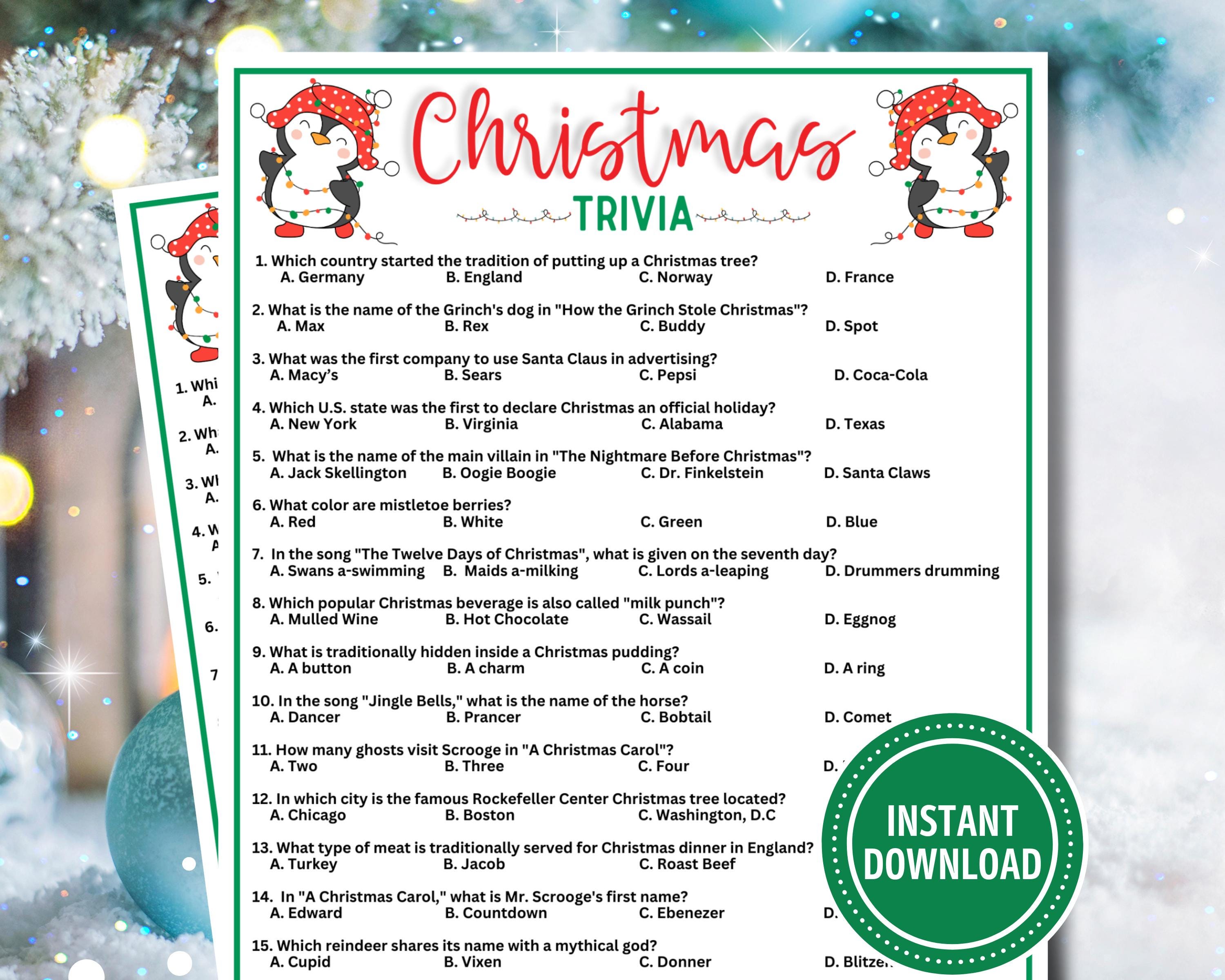 Christmas Trivia Game | Printable Christmas Game Digital Download ...