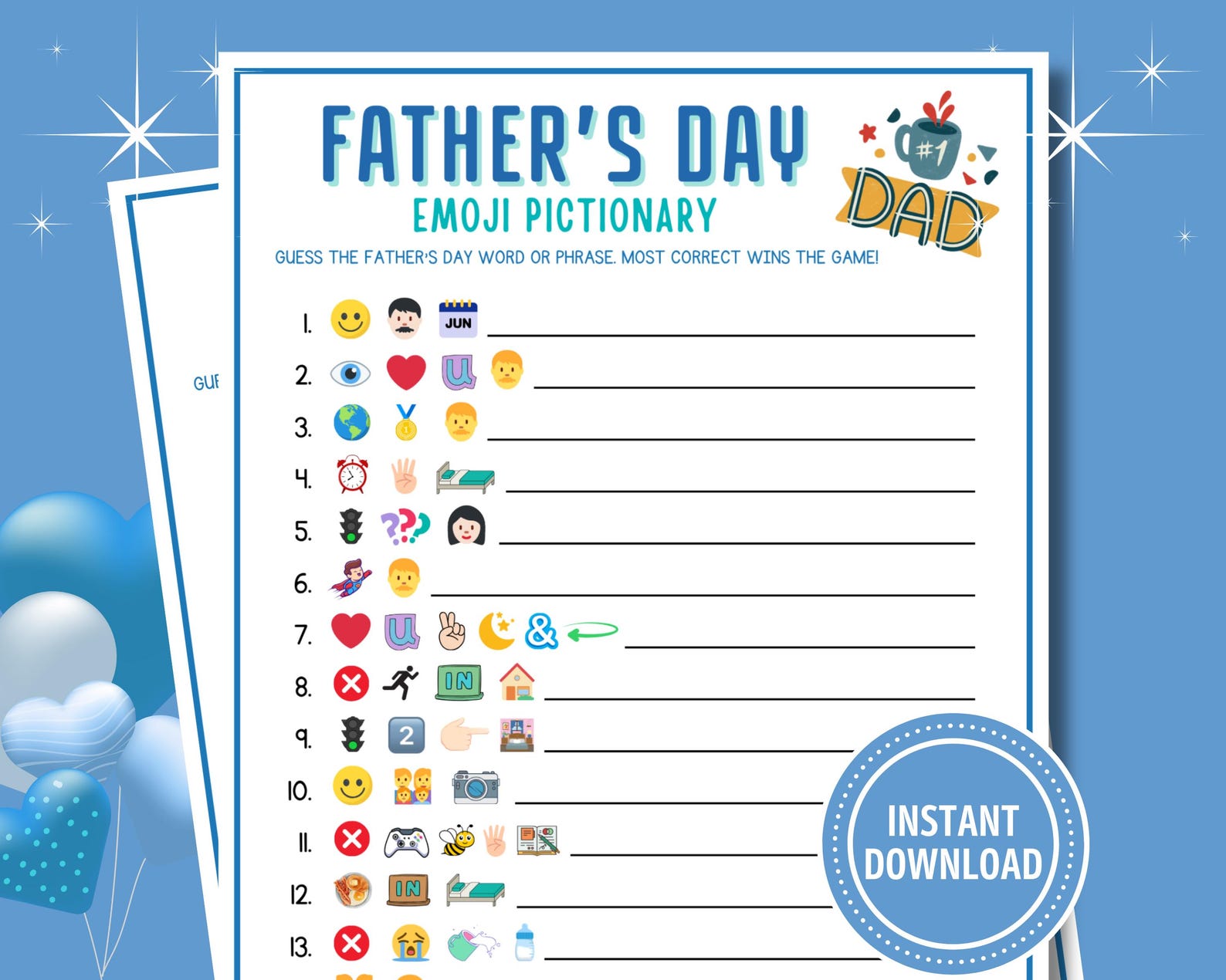 Father's Day Emoji Pictionary Game: Printable Party Game (digital ...