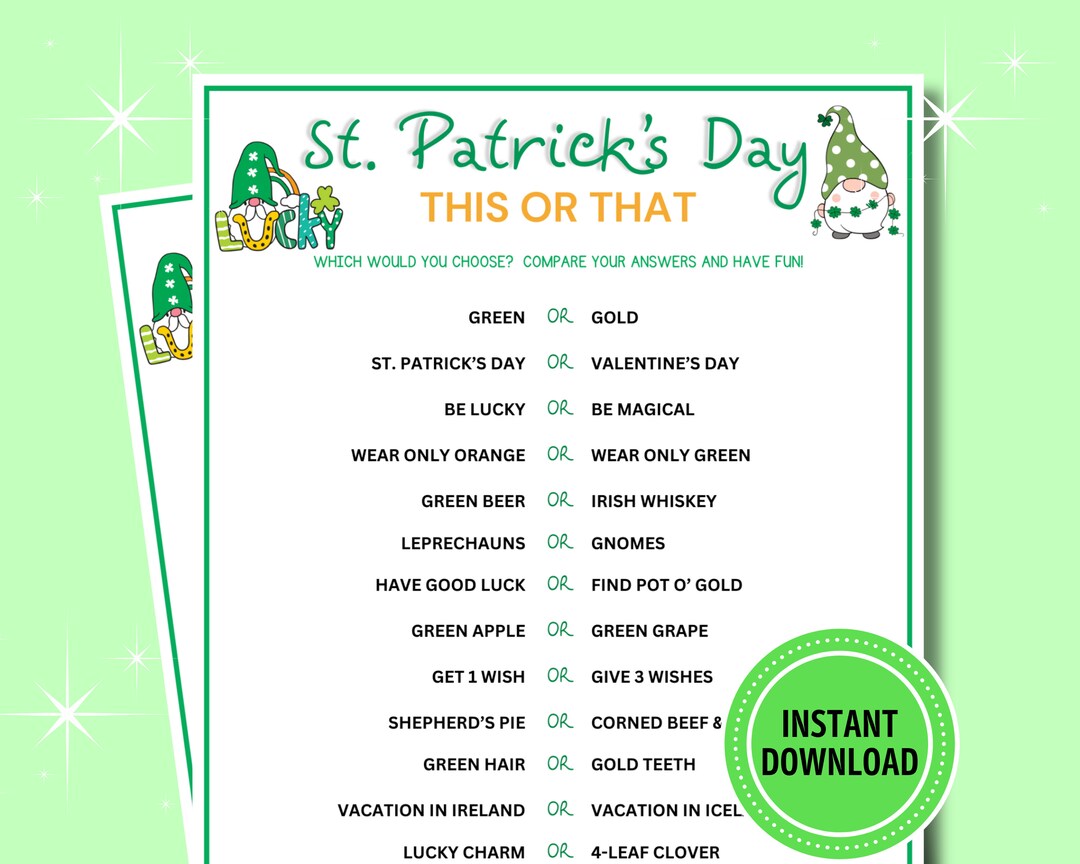 St. Patrick's This or That Game | Printable St. Patrick's Games Digital ...