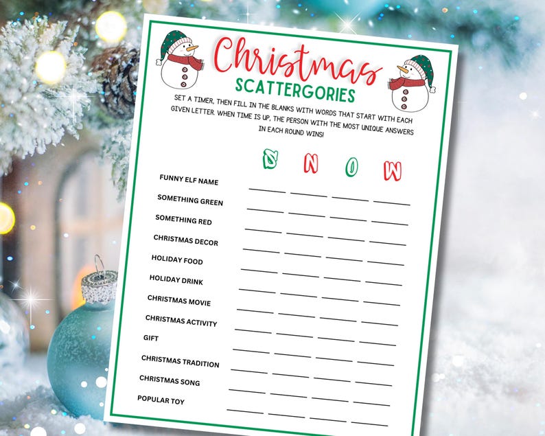 Christmas Scattergories Game: Printable Family Activity (digital ...