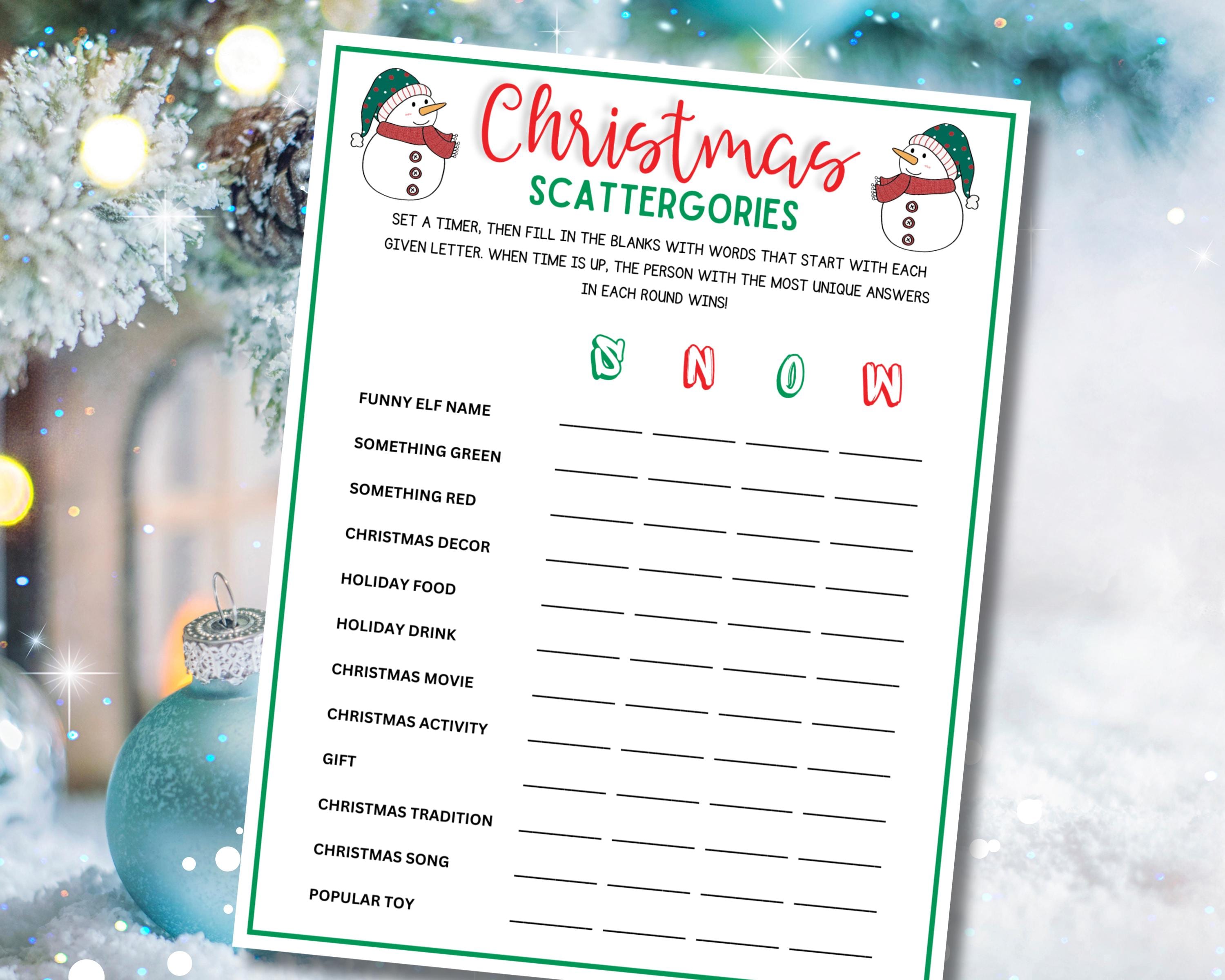 Christmas Scattergories Game | Printable Digital Download | Family ...