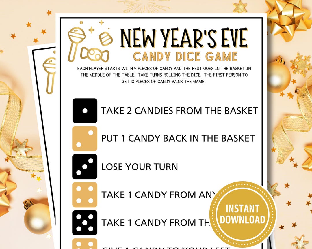New Year's Candy Dice Game | Printable New Year's Eve Game | New Years ...