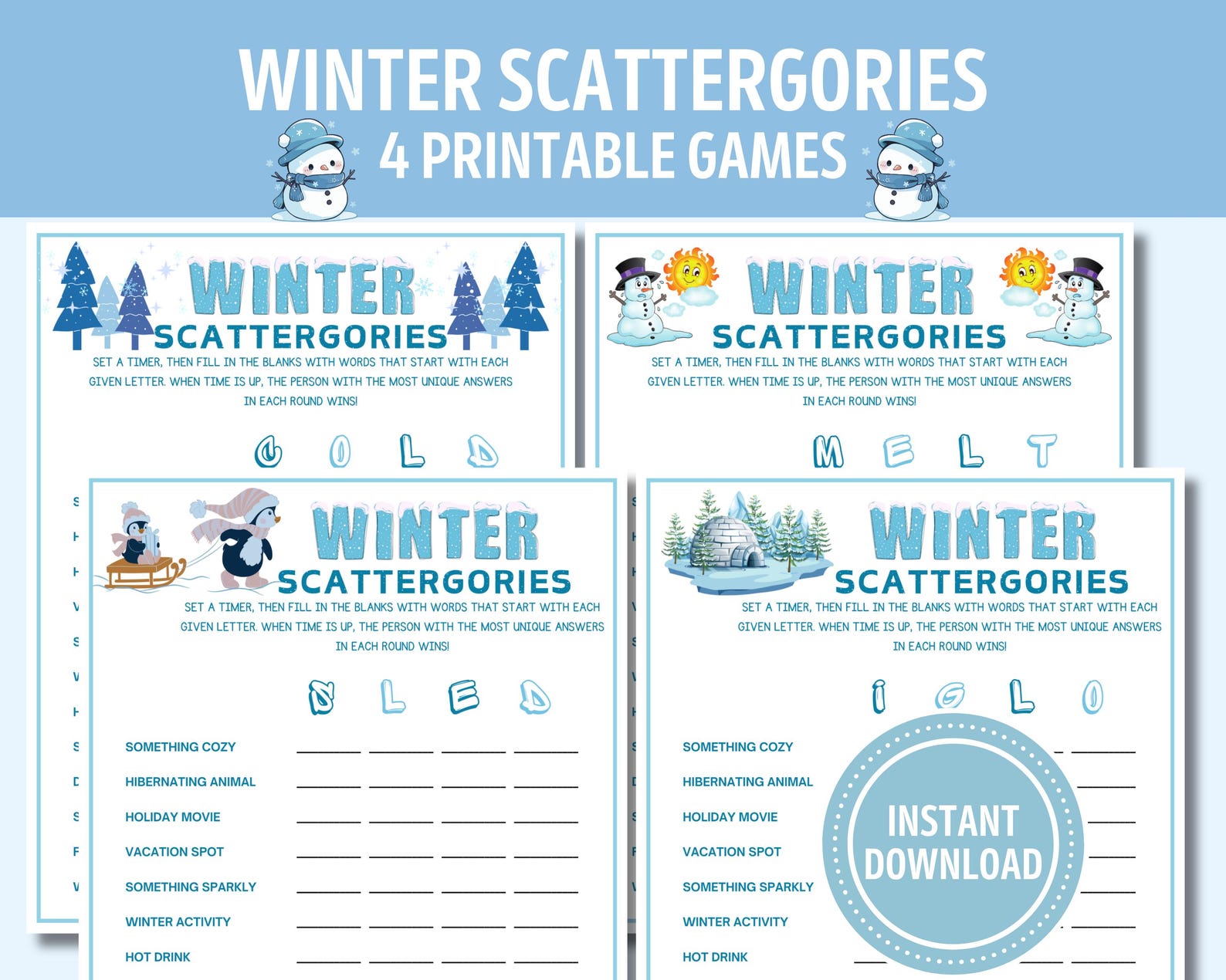 Winter Scattergories Game | Printable Digital Download | Family ...