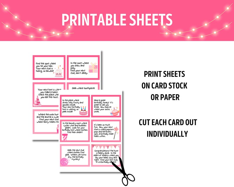 Pink Birthday Scavenger Hunt Clues: Kids Treasure Hunt (PDF) - Etsy