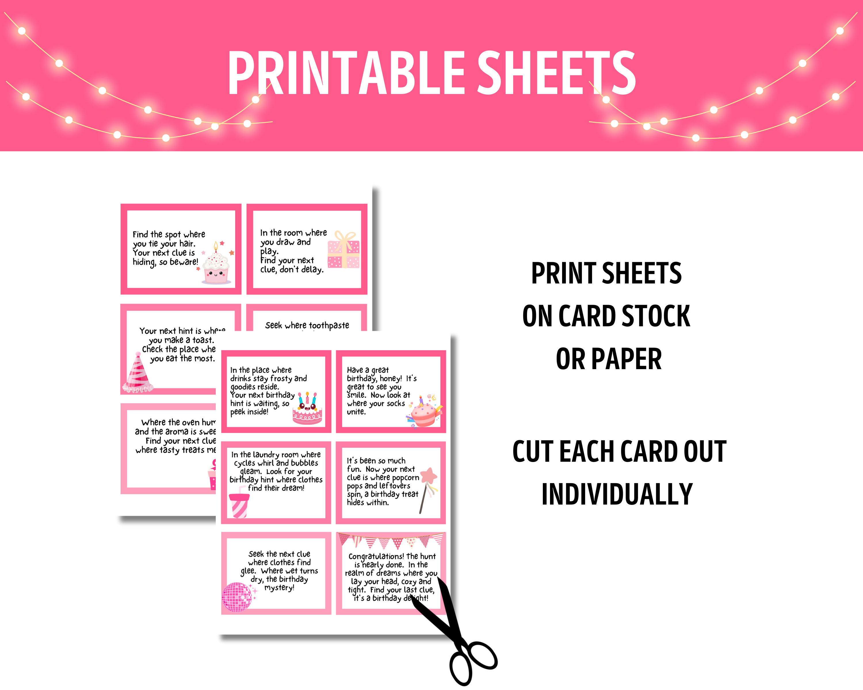 Pink Birthday Scavenger Hunt Clues: Kids Treasure Hunt (PDF) - Etsy