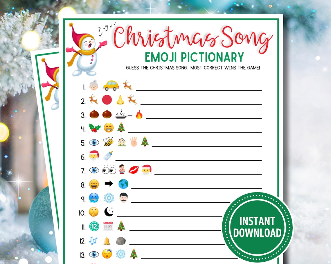 Christmas Song Emoji Pictionary Game | Printable Christmas Game Digital ...