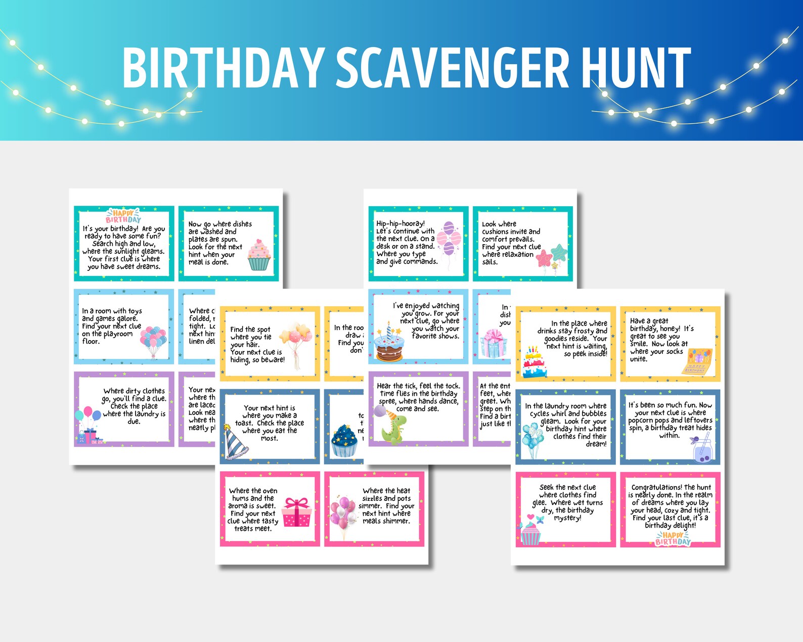 24 Birthday Scavenger Hunt Clues: Birthday Games | Treasure Hunt ...