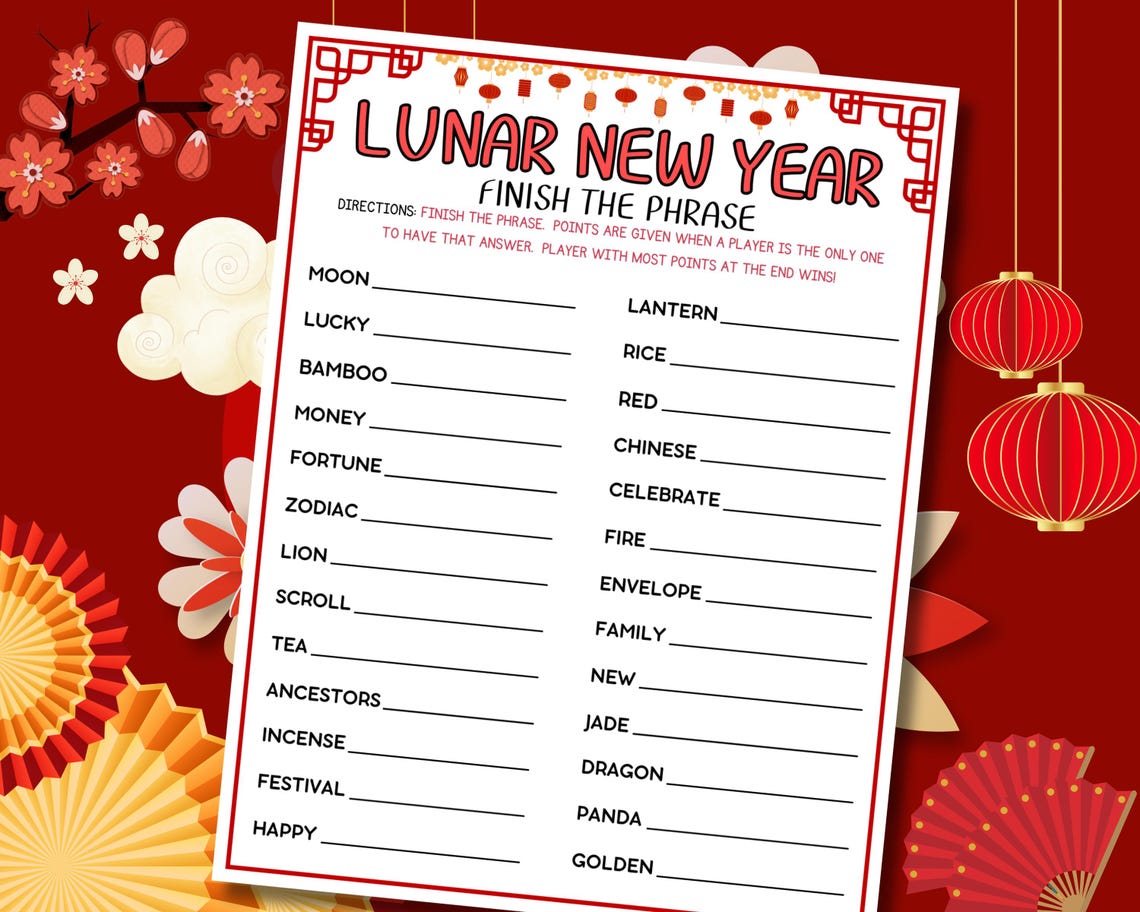 Lunar New Year Finish the Phrase Game: Printable Activity (digital ...