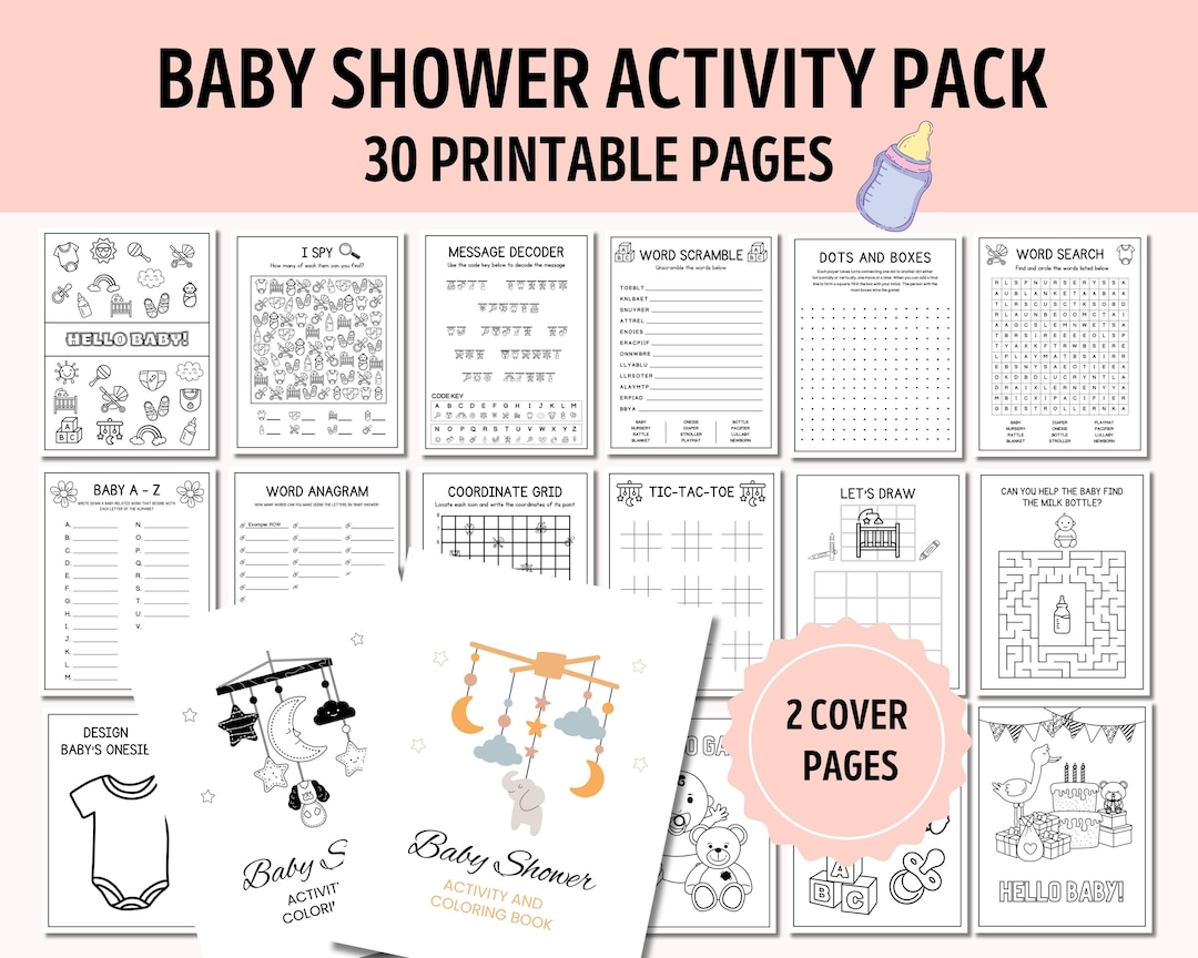 Baby Shower Activity Bundle: Games, Mazes, Coloring (digital Download ...