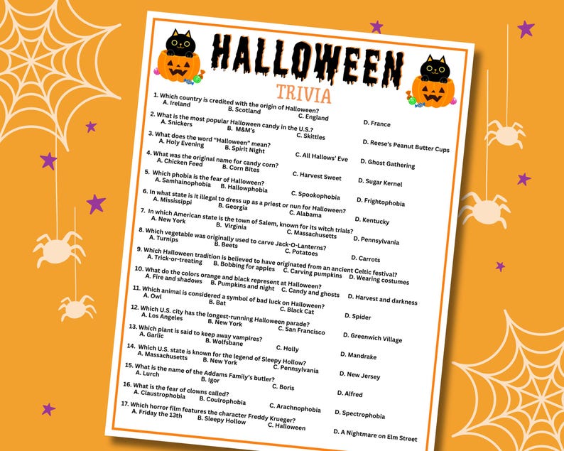 Halloween Trivia Game: Fun for Kids & Adults (digital Download) - Etsy