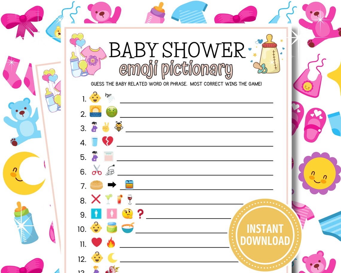 Baby Shower Emoji Pictionary Game Printable Baby Shower Games Baby ...