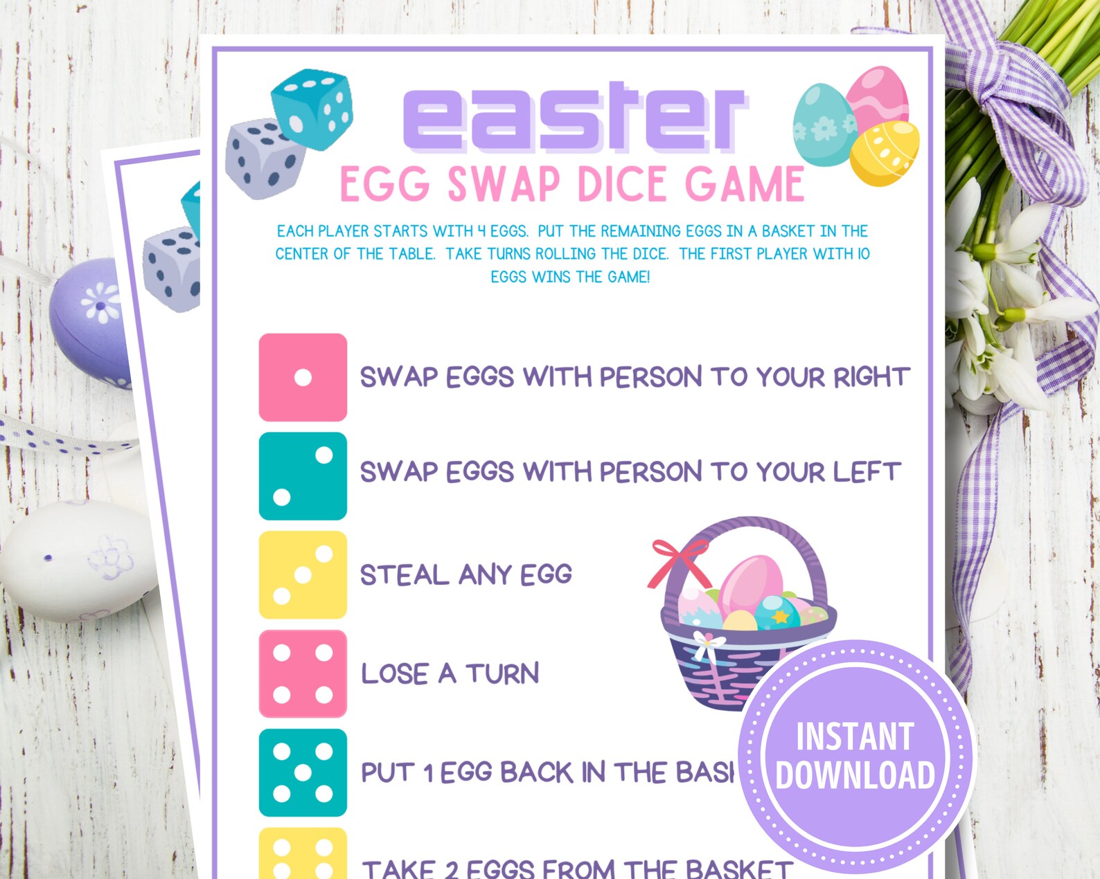Easter Egg Exchange Dice Game | Printable Easter Game | Easter Game for ...