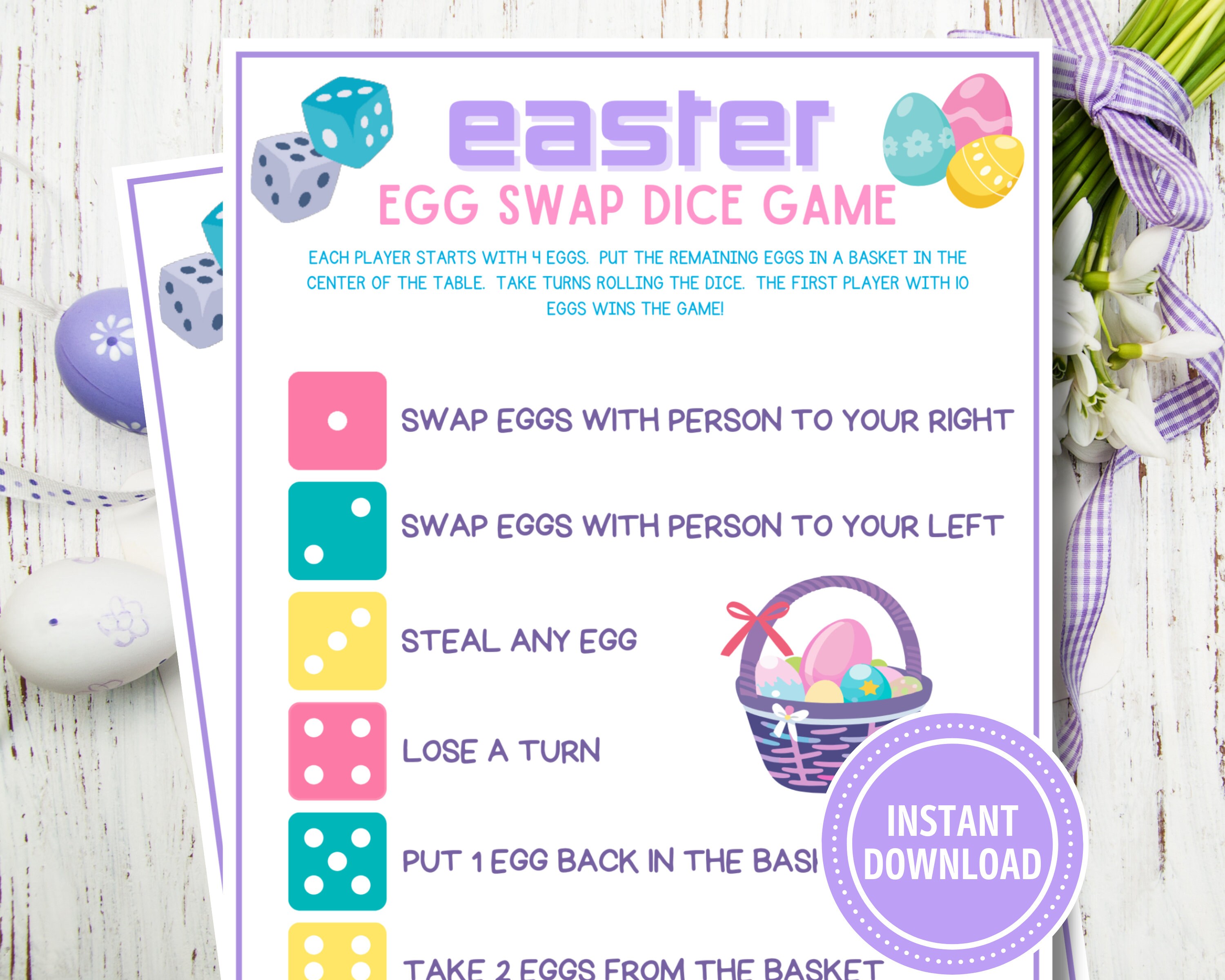 Easter Egg Exchange Dice Game | Printable Easter Game | Easter Game for ...