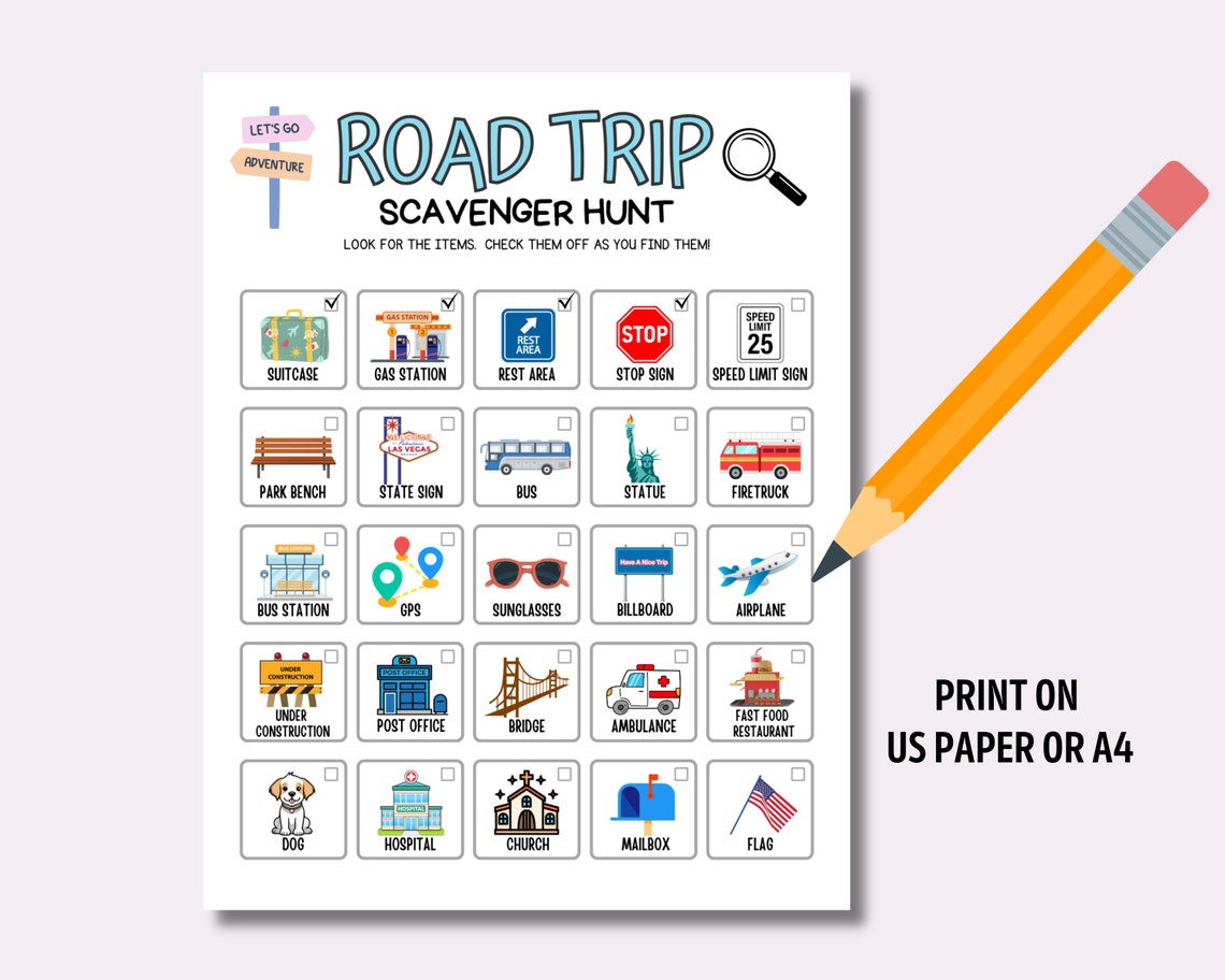 Kids Road Trip Scavenger Hunt Game | Printable Road Trip Game Digital ...
