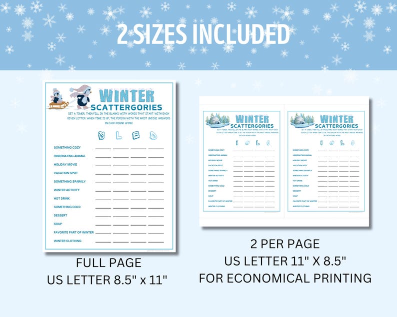 Winter Scattergories Game | Printable Digital Download | Family ...