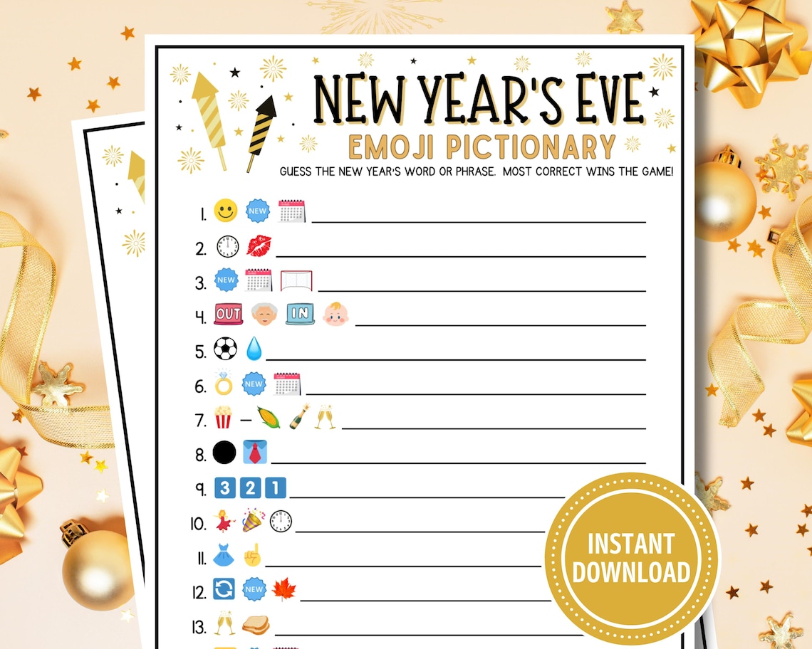 New Year's Emoji Pictionary Game | Printable New Year's Eve Game | New ...