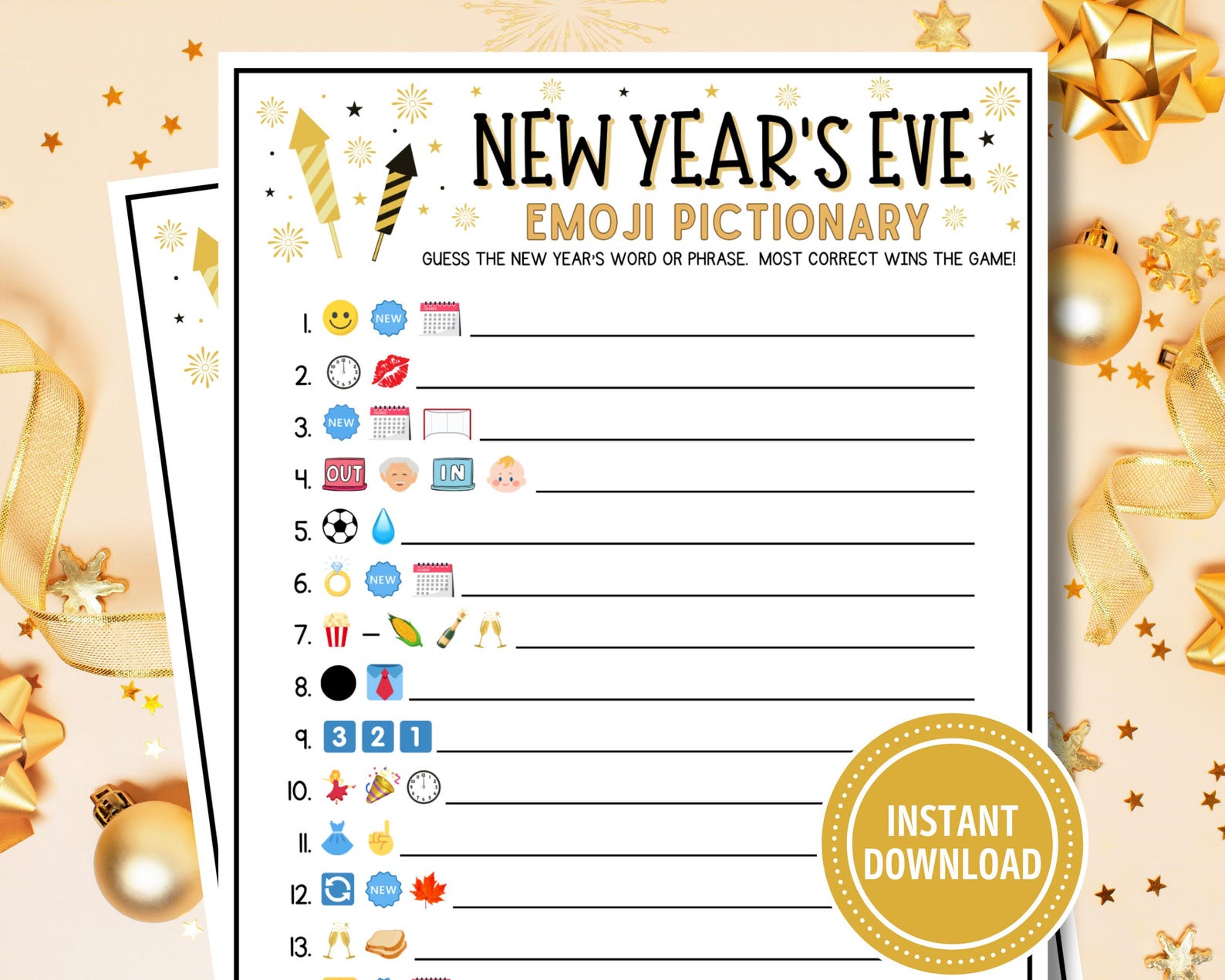 New Year's Emoji Pictionary Game | Printable New Year's Eve Game | New ...