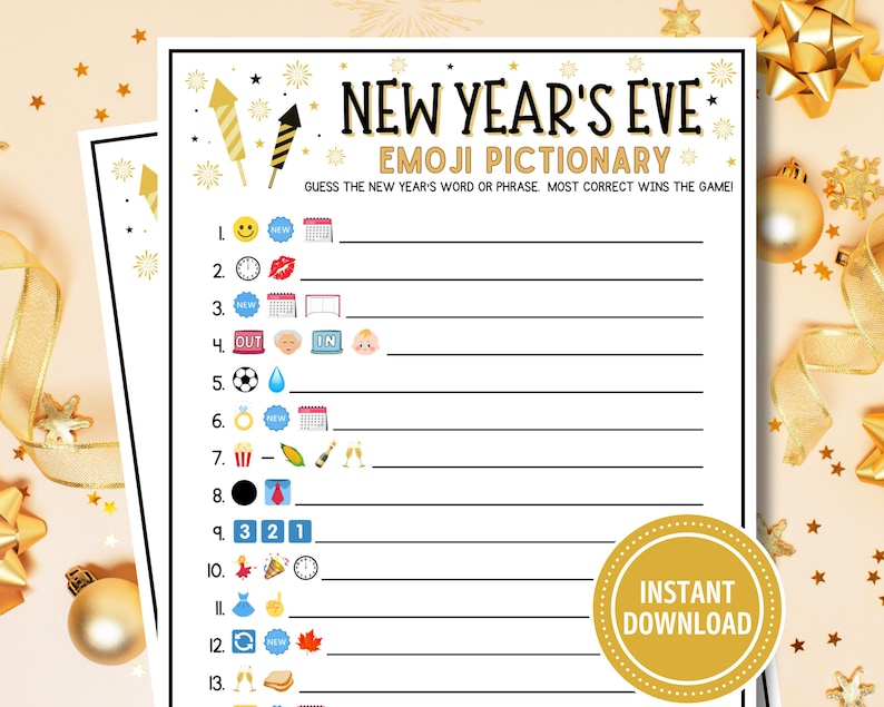 New Year's Emoji Pictionary Game | Printable New Year's Eve Game | New ...