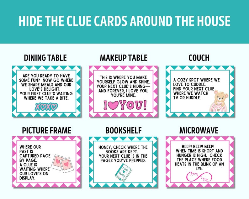 Engagement Scavenger Hunt Clues | Proposal Scavenger Clues: 24 ...