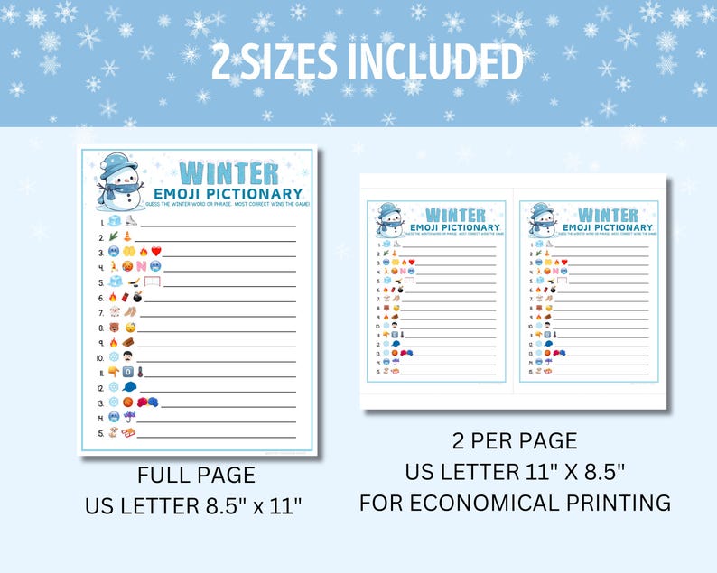 Winter Emoji Pictionary Game | Printable Winter Games | Wintertime ...