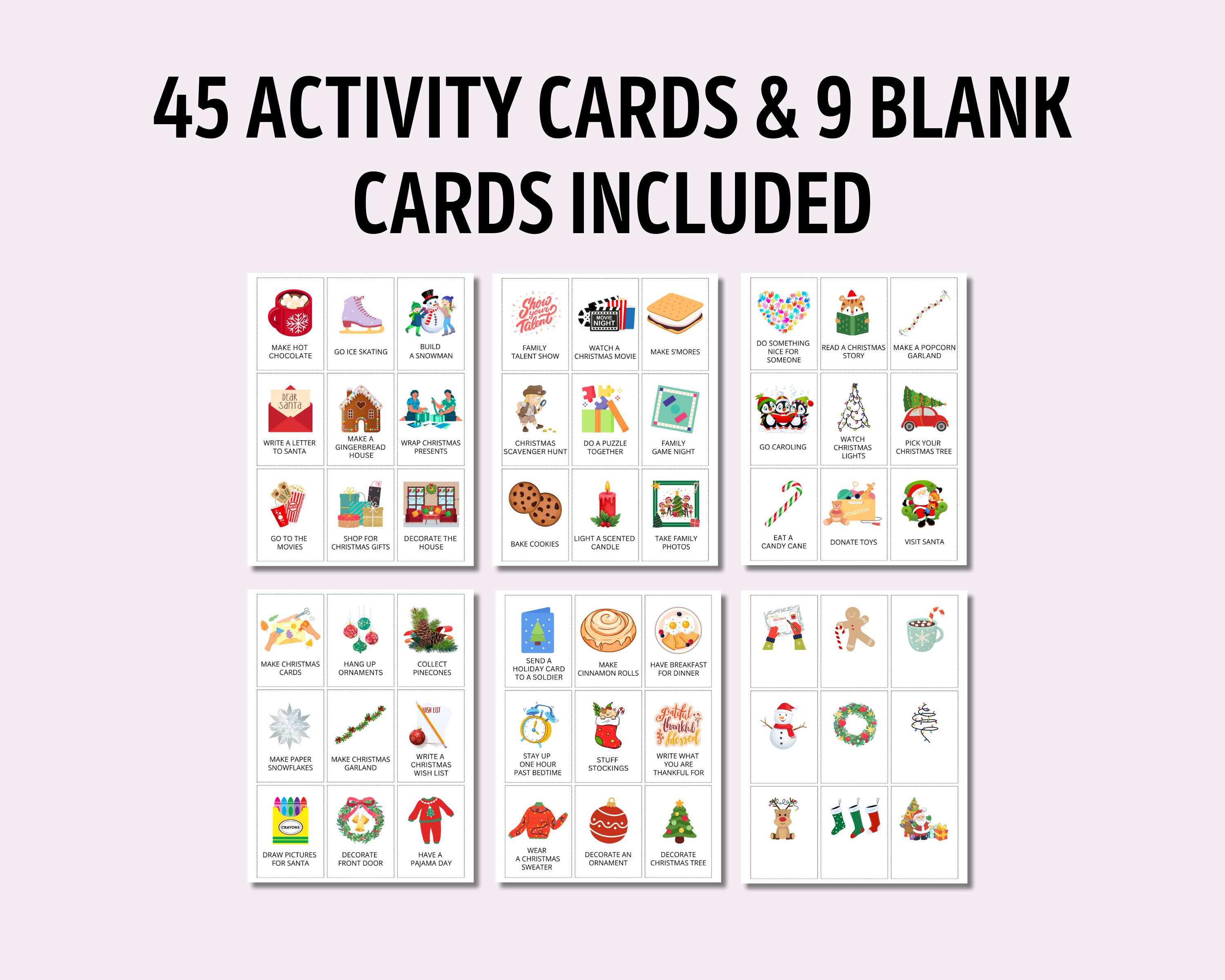 Kids Printable Christmas Activity Cards, Christmas Activities, Advent ...