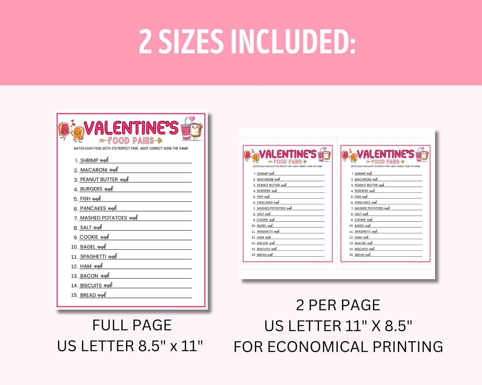 Valentine's Food Pairs Game | Printable Valentine Games Digital ...