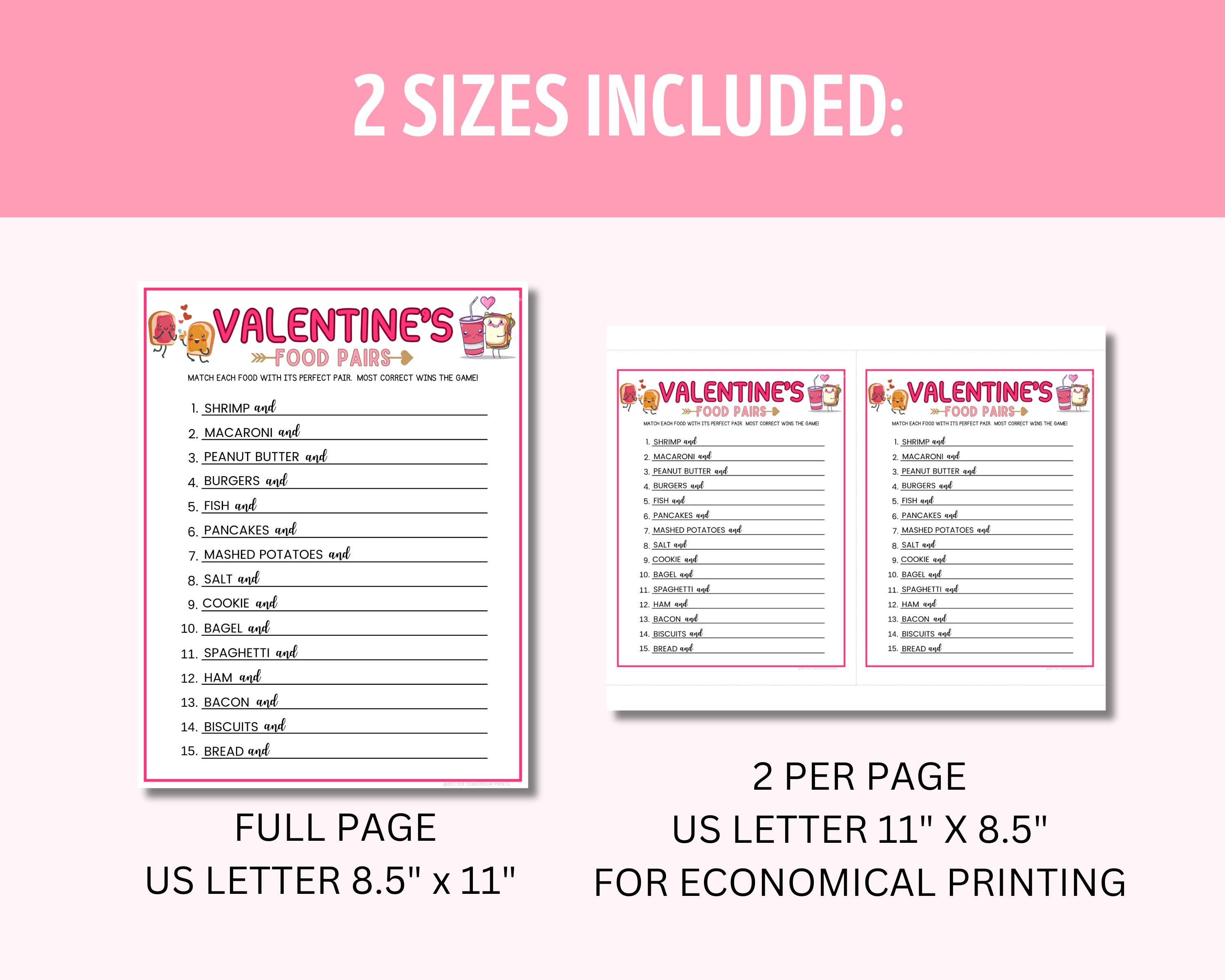 Valentine's Food Pairs Game | Printable Valentine Games Digital ...