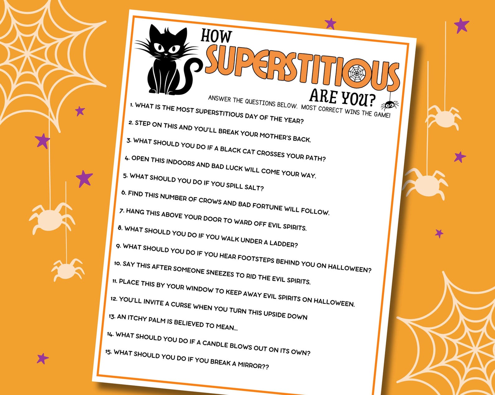 Halloween Superstition Trivia Game: Printable Party Activity (digital ...