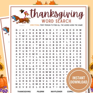 Thanksgiving Word Search Game | Printable Thanksgiving Game Digital ...