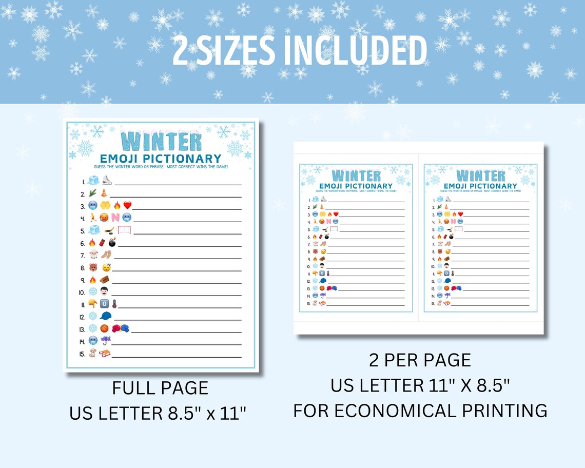 Winter Emoji Pictionary Game Printable Winter Games Wintertime ...