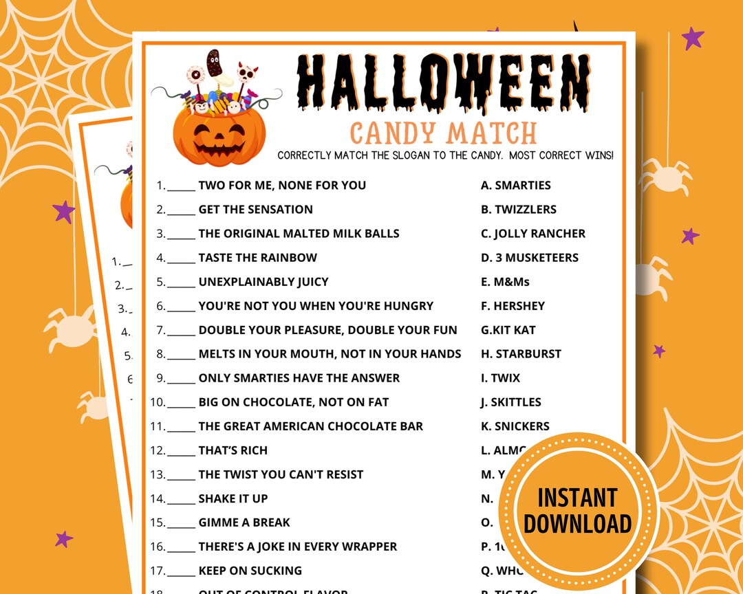 Halloween Candy Match Game: Printable Office or Kids Activity (PDF ...