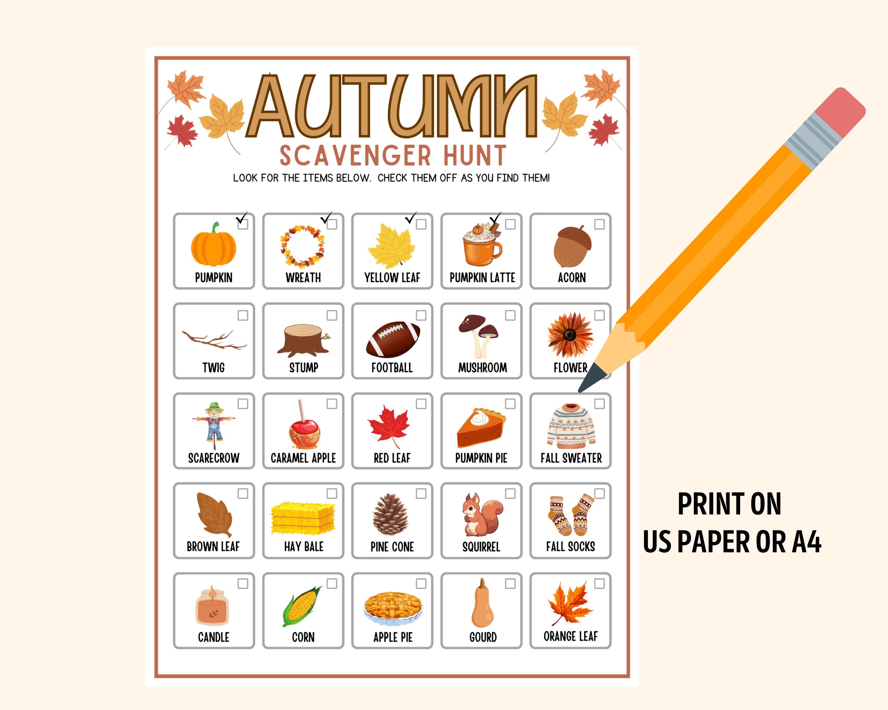 Kids Fall Scavenger Hunt Game Printable Fall Game Digital Download Fall ...