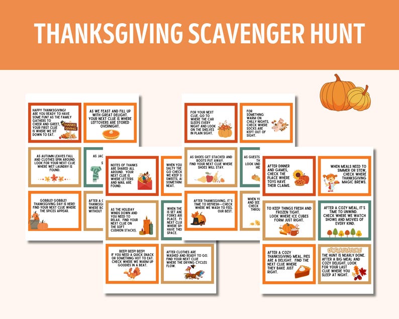 Thanksgiving Scavenger Hunt: 24 Printable Riddle Cards (PDF) - Etsy