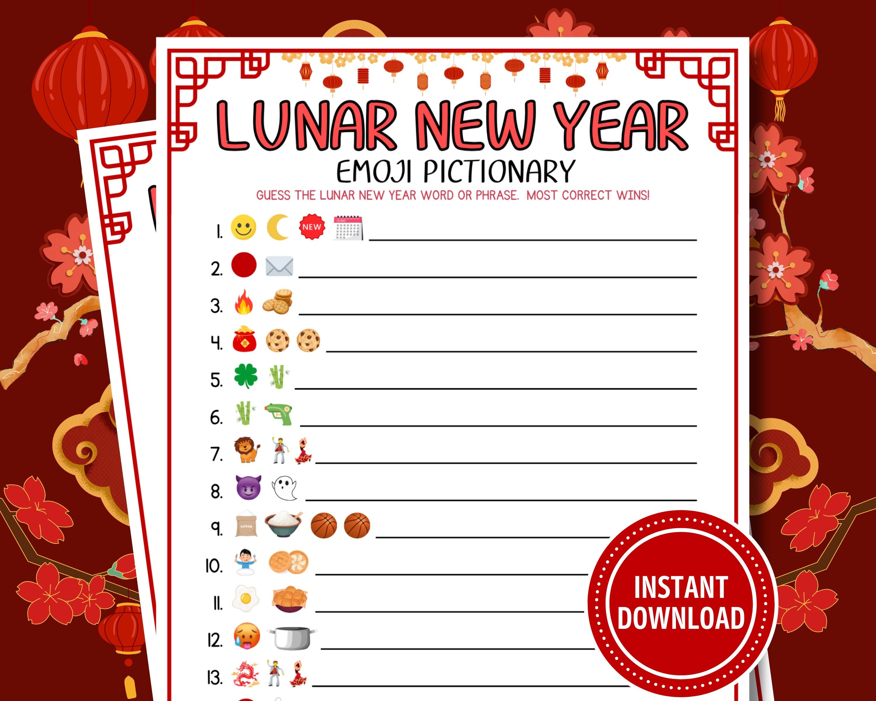 Lunar New Year Emoji Pictionary Game: Printable Activity (PDF) - Etsy