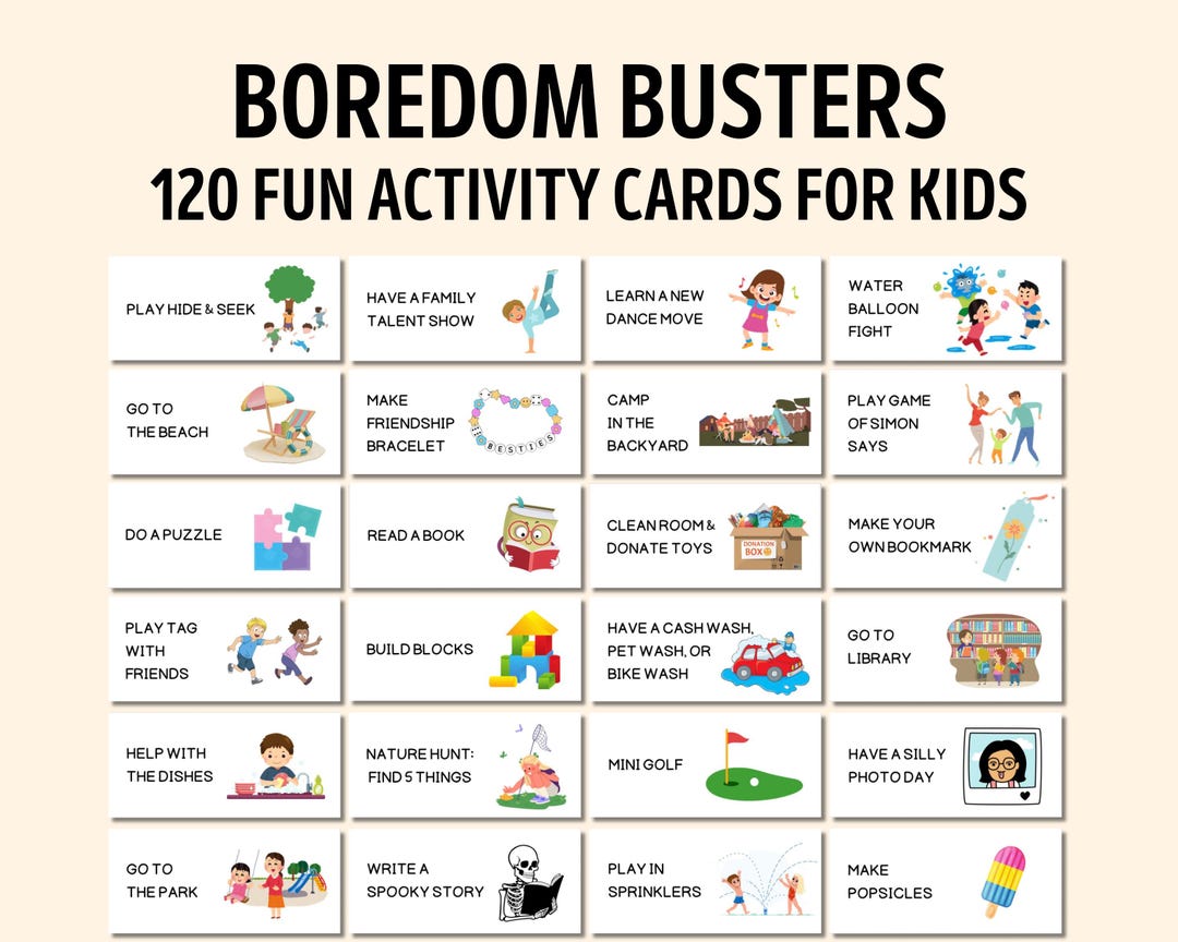 120 Kids' Activity Cards: Printable Boredom Busters (PDF) - Etsy