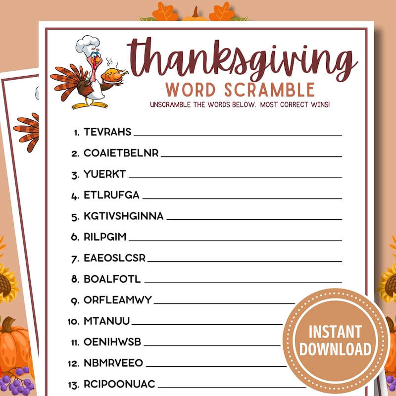 Thanksgiving Word Scramble - Etsy