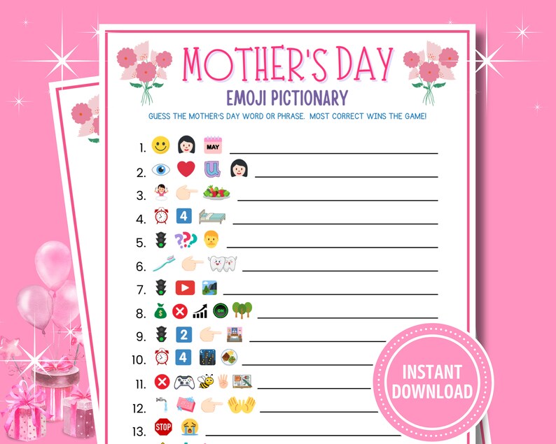 Mother's Day Emoji Pictionary Game: Printable Party Activity (digital ...