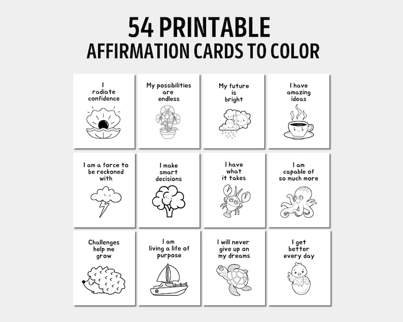 Kids' Positive Affirmation Cards to Color: 54 Printable Designs (PDF ...