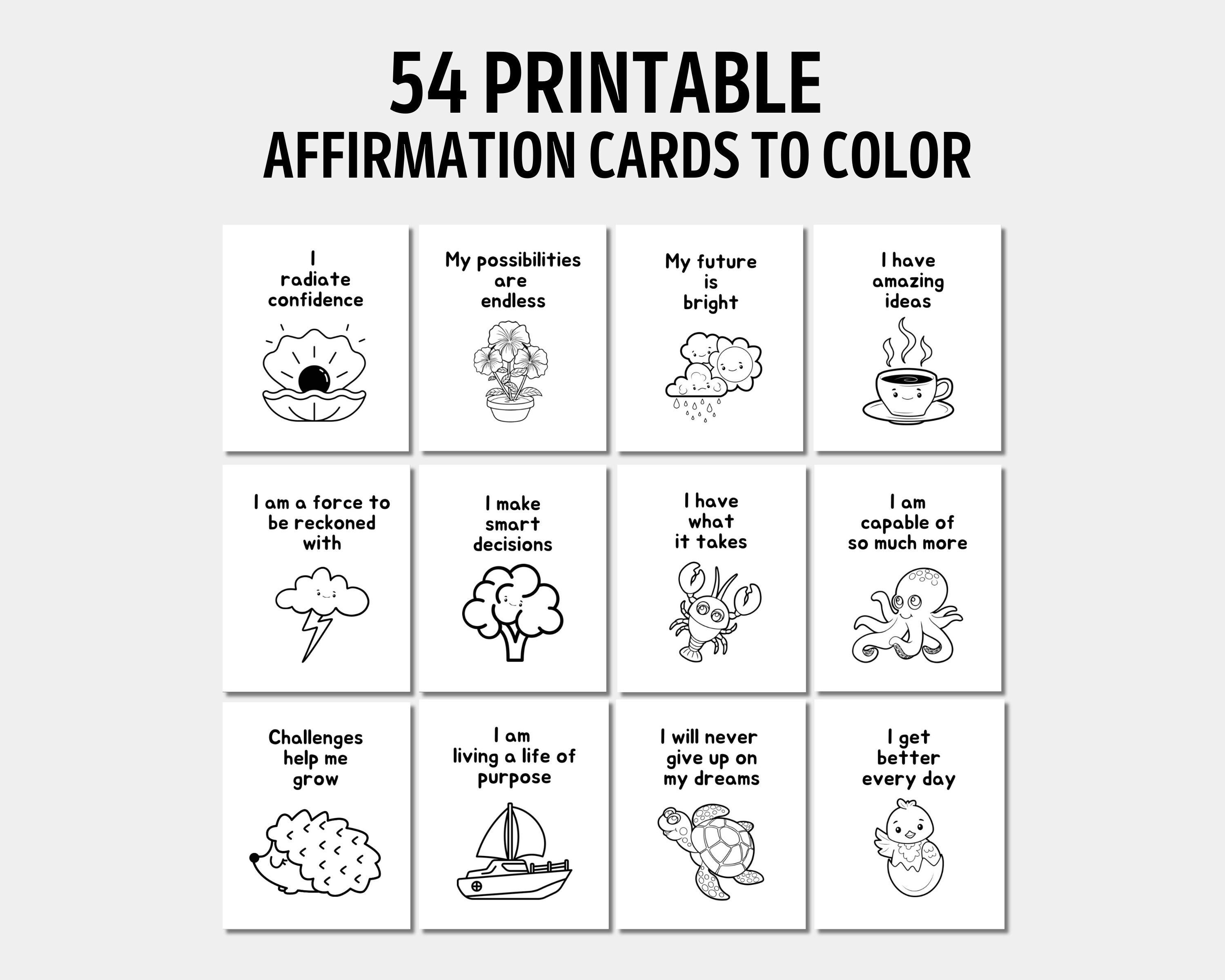 Kids' Positive Affirmation Cards to Color: 54 Printable Designs (PDF ...