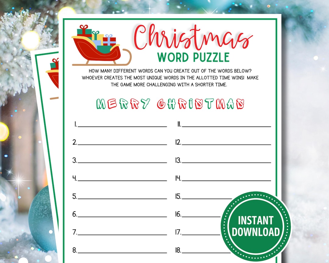 Christmas Word Puzzle Game: Printable Party Activity (digital Download ...