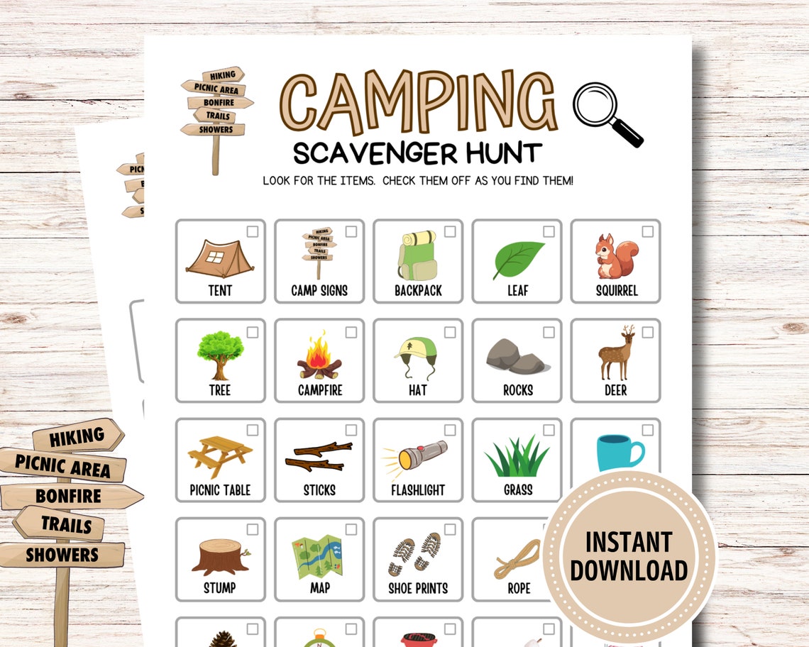Camping Scavenger Hunt Game Printable Camping Game Digital Download ...