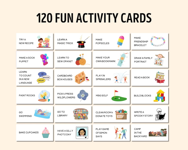 120 Kids' Activity Cards: Printable Boredom Busters - Etsy