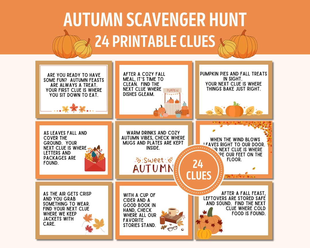 Fall Scavenger Hunt Clues | Autumn Scavenger Hunt Cards丨fall Game ...