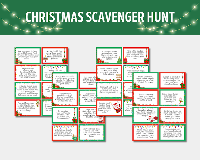 Christmas Scavenger Hunt Clues | Christmas Scavenger Hunt Cards丨 ...