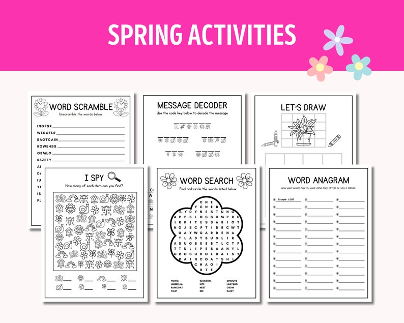 Kids Spring Printable Activity Bundle | Digital Download Games | Spring ...