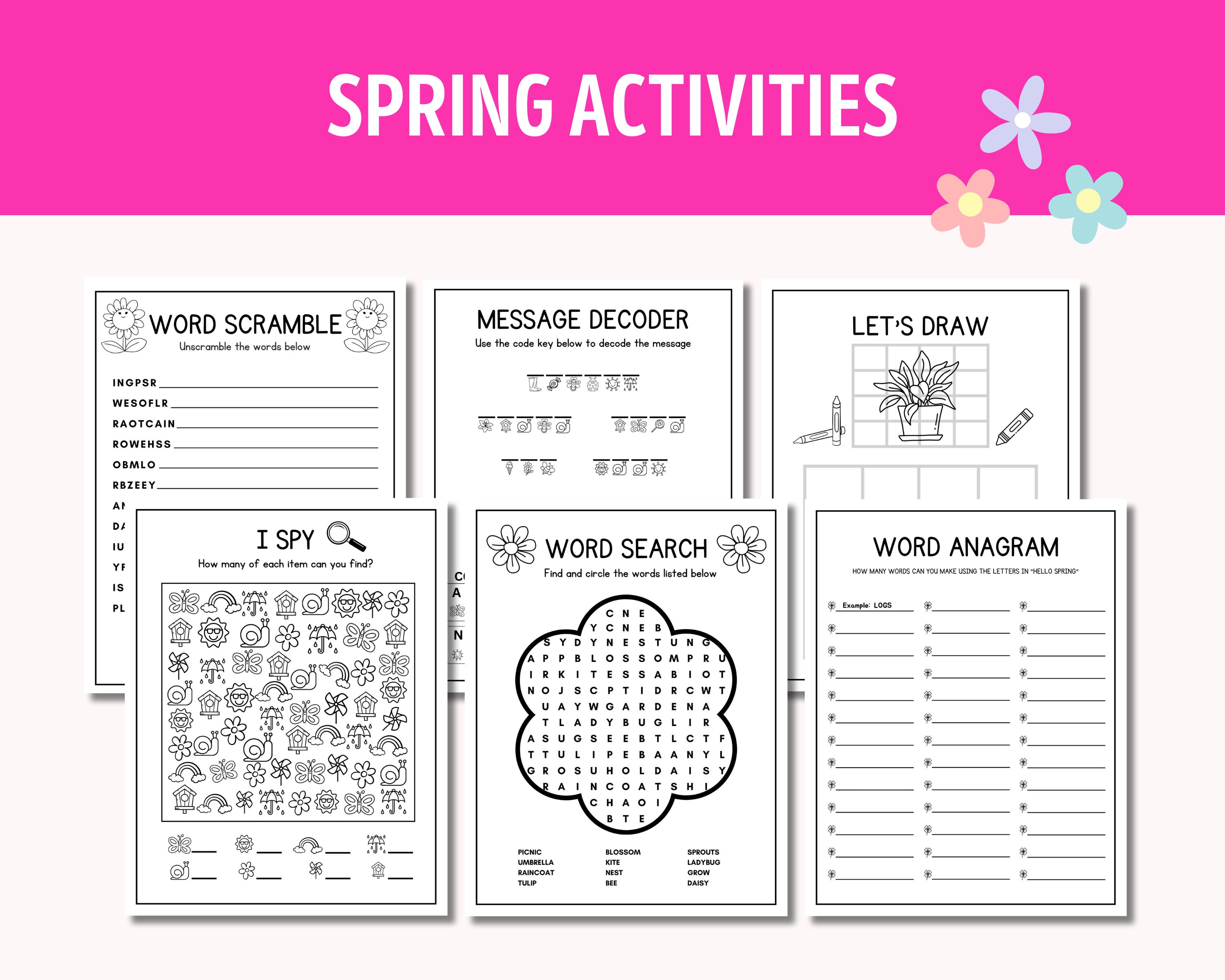 Kids Spring Printable Activity Bundle | Digital Download Games | Spring ...