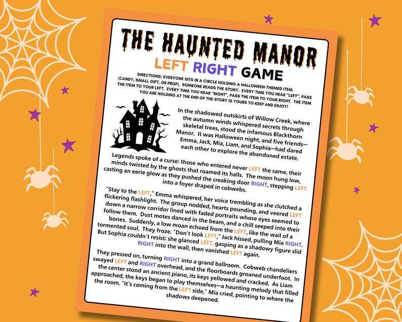 Halloween Left Right Gift Exchange Game: Printable Story (PDF) - Etsy